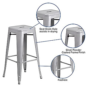 Flash Furniture Commercial Grade 30" High Backless Silver Metal Indoor-Outdoor BarStool with Square Seat
