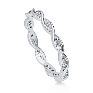 BERRICLE Sterling Silver Woven Wedding Rings Pave Set Cubic Zirconia CZ Eternity Ring for Women, Rhodium Plated Size 6