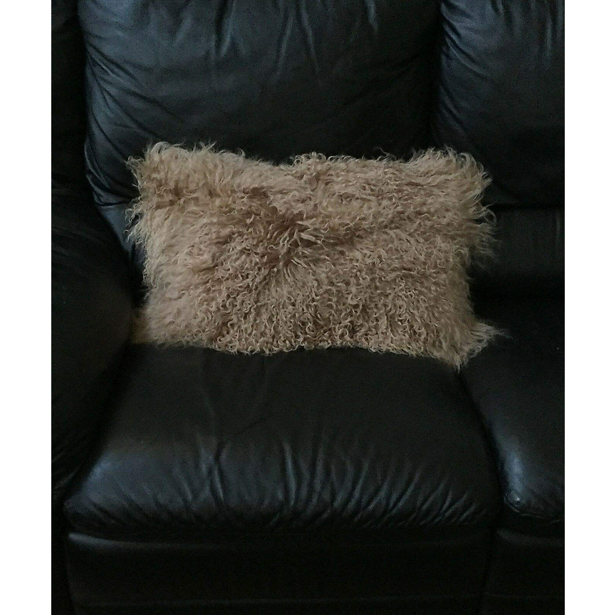 Seek4comfortable Mongolian Tibetan Lamb Fur Wool Rectangular Throw Pillow Cushion，Khaki - 12" x 20"