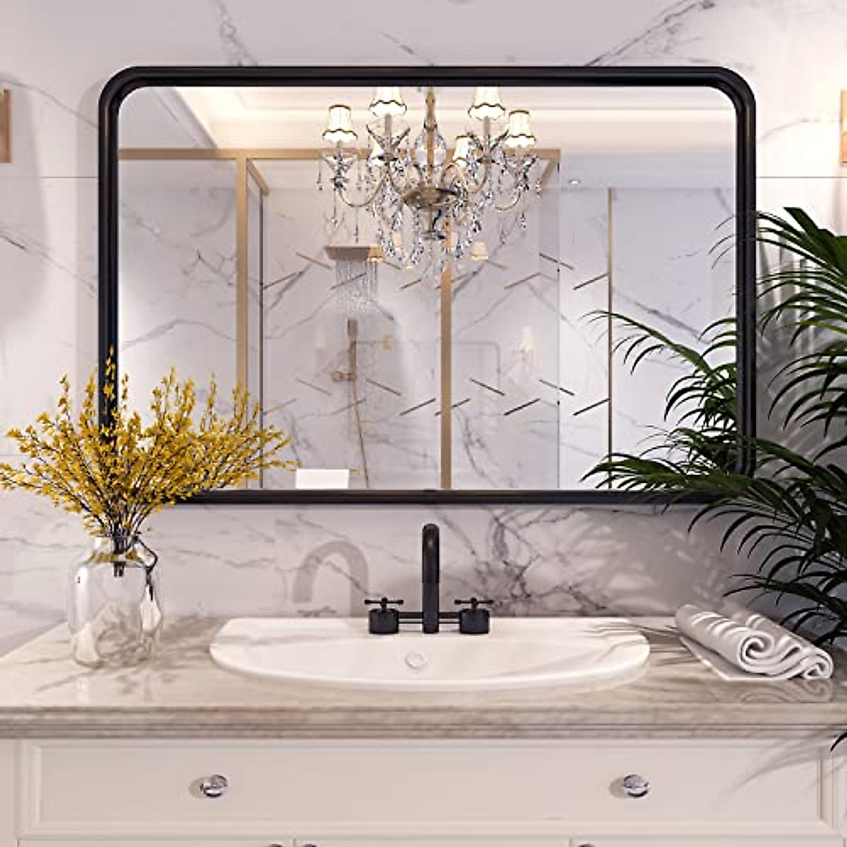 Abelockand 22" x 30" Black Rectangle Matte Black Metal Framed Bathroom Mirror, Wall Mounted Black Vanity Mirror, Horizontally or Vertically