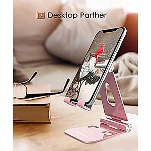 Lucrave Cell Phone Stand, Updated Adjustable Desktop Phone Holder Cradle,Fully Foldable, Compatible with All Phones Android and iPhone 11 Max Xs Xr 8 7 Plus, iPad Mini, Tablets(7-10")-Rose Gold
