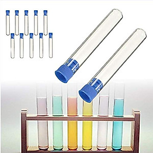 LTKJ 20pcs 12x75mm Clear Borosilicate Glass Test Tubes Rimless Heat-Resistant Glass with Blue Push Caps for Scientific Experiments
