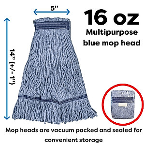 GSD Brand Blue Commercial Mop Head Replacement. Looped End Prevents Tangling and Twisting. Industrial Mop Heads. Synthetic Cotton Blend for Maximum Absorption. Wide Universal Headband. 3 Pack