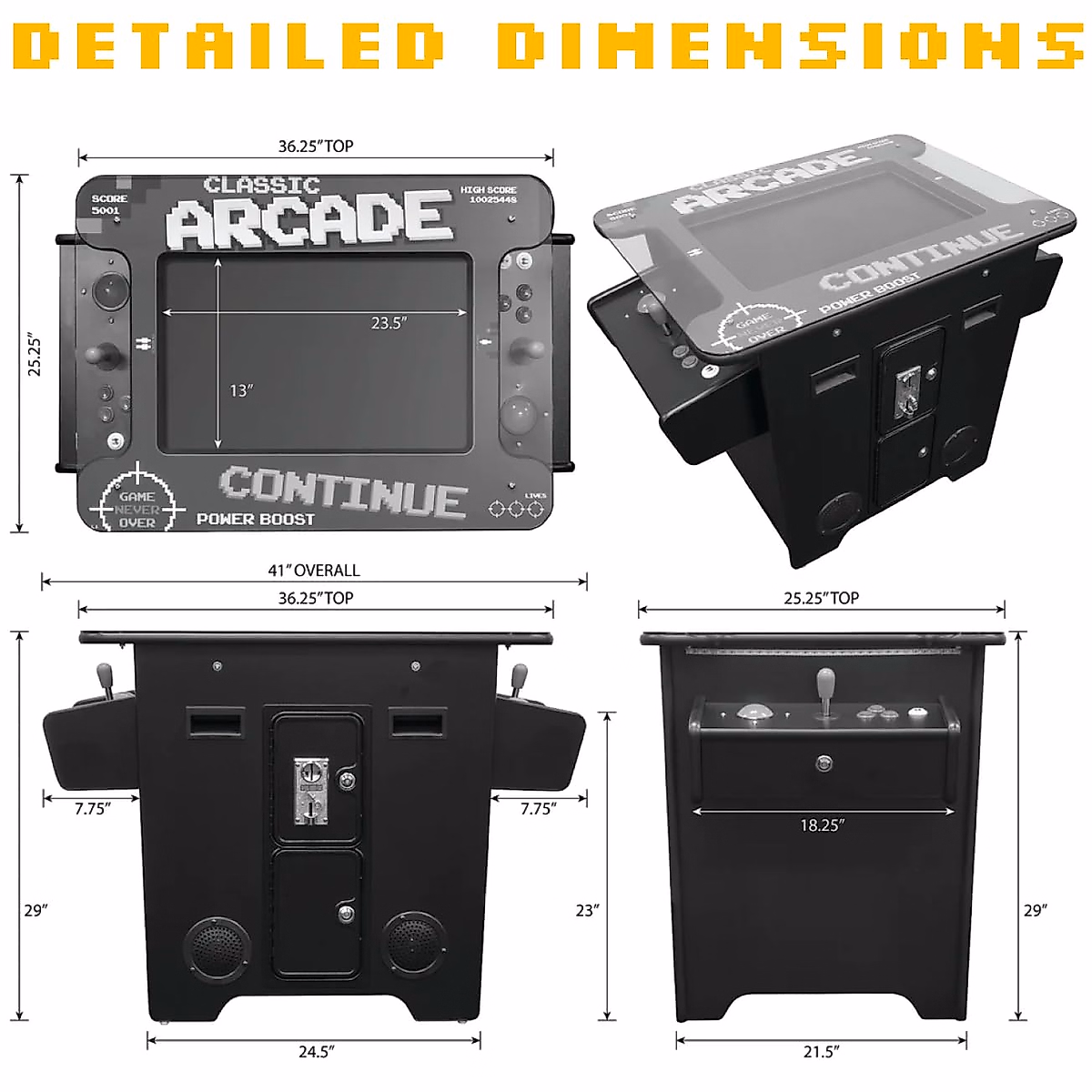 Creative Arcades Commercial Grade Cocktail Arcade Machine | 2 Player | 412 Classic Games |22" LCD Screen | Square Glass Top | 2 Sanwa Joysticks | Trackball | 2 Stools Included | 3 Year Warranty