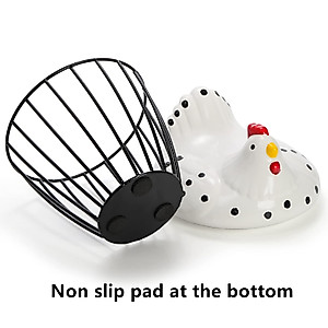 Yopay Egg Basket, Metal Wire Chicken Egg Holder, Countertop Egg Collecting Basket with Ceramic Lid for Gathering Fresh Eggs, Farmhouse Rustic Round Wire Egg Container for Kitchen Supplies, Pantry