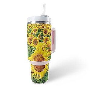 MightySkins Skin Compatible With Stanley The Quencher H2.0 FlowState 40 Oz Tumbler - Sunflower Field | Protective, Durable, and Unique Vinyl Decal wrap cover | Easy To Apply, Remove, and Change Styles
