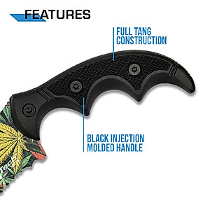 MTECH USA – Fixed Blade Knife – Serrated Hawkbill Blade w/Multi-Color Weed Pattern, Black Injection Molded Handle, Full Tang, Nylon Fiber Sheath - Hunting, Camping, Survival, EDC – MT-20-63WD