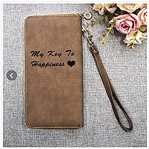 Personalized Photo Wallet Women Leather Wallet Clutch Wallet with Wristlet handba package best gift for women Christmas gifts(Light Brown Single Side)