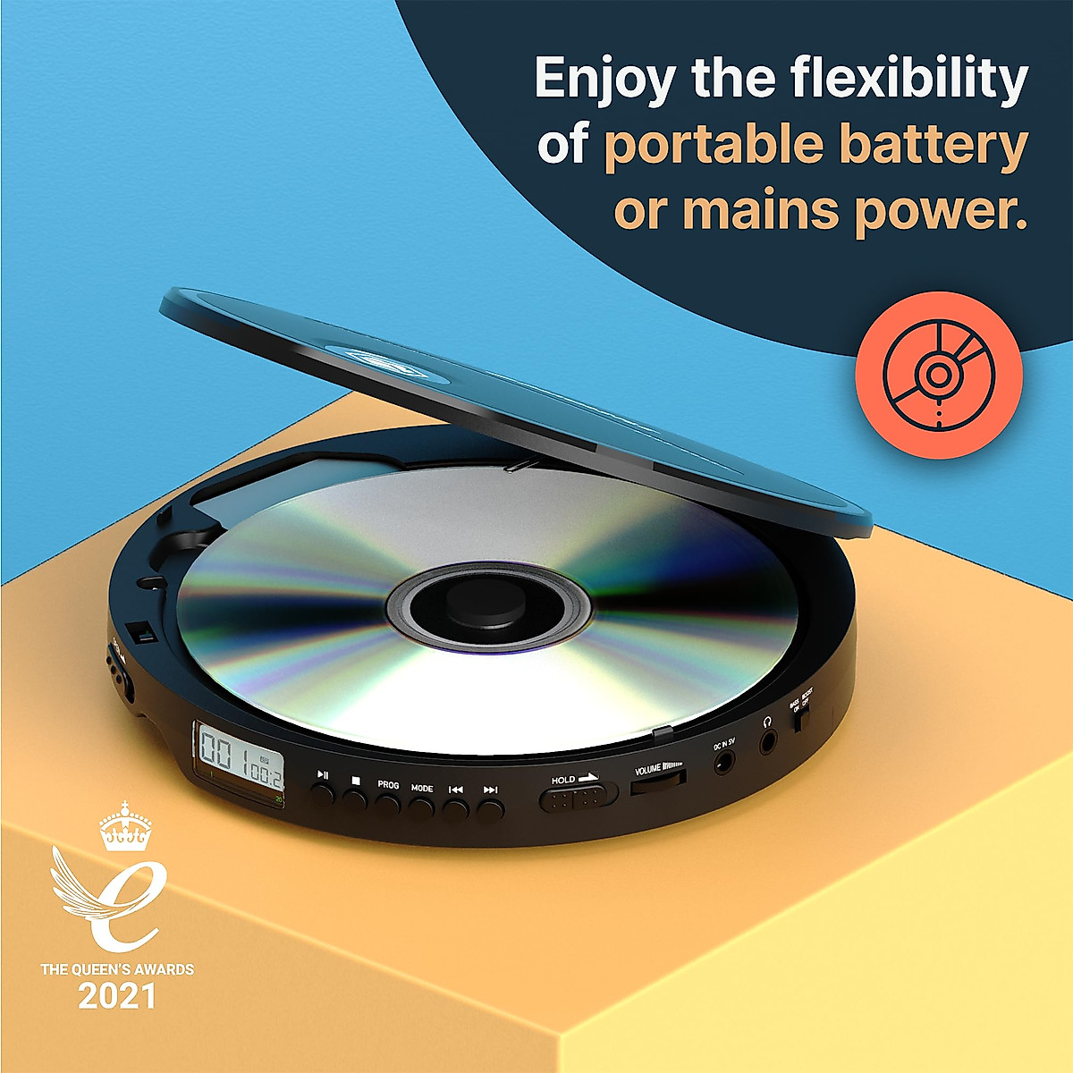 CD Player Portable, Battery Playback Portable CD Player 7Hr Playtime, Small CD Players for Car (AUX only) | Oakcastle CD10 Portable CD Player with Headphones, CD Walkman, Discman