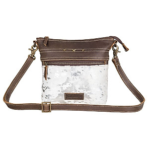 SIXTEASE Crossbody Bag for Women Vintage Style Genuine Leather, Upcycled Canvas, Rug, or Hair On - Cross Body Womens Bags with Inside Zipper Pockets - Silver