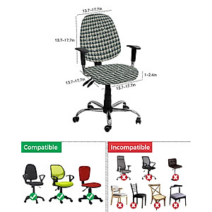 Christmas Snowflake Office Chair Cover Stretchable Computer Chair Seat Cover Backrest Slipcovers, Stretchable Rotating Desk Chair Seat Cushion Split Protectors Farmhouse Buffalo Plaid Blackish Green