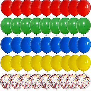 60 Pcs Rainbow Balloons Red Yellow Blue Balloons Set with Primary Color Confetti Balloons Bright Multicolor Circus Balloons Assorted Colors for Fiesta Theme Party Kids Boys Birthday Decorations