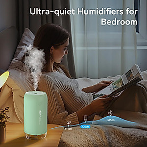 Portable Mini Humidifier, 350ml Quiet Small Cool Mist Humidifiers USB Personal Desktop Humidifier for Bedroom Office Plants Car Baby Nursery with 2 Mist Modes Auto Shut-off (Green)