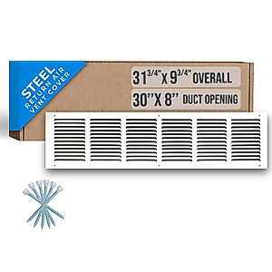 Fits 30x8 Duct Opening | Steel Return Air Grille by Handua | Vent Cover Grill for Sidewall and Ceiling | White | HVAC Cold Air Intake Grille | Outer Dimensions: 31.75"W X 9.75"H