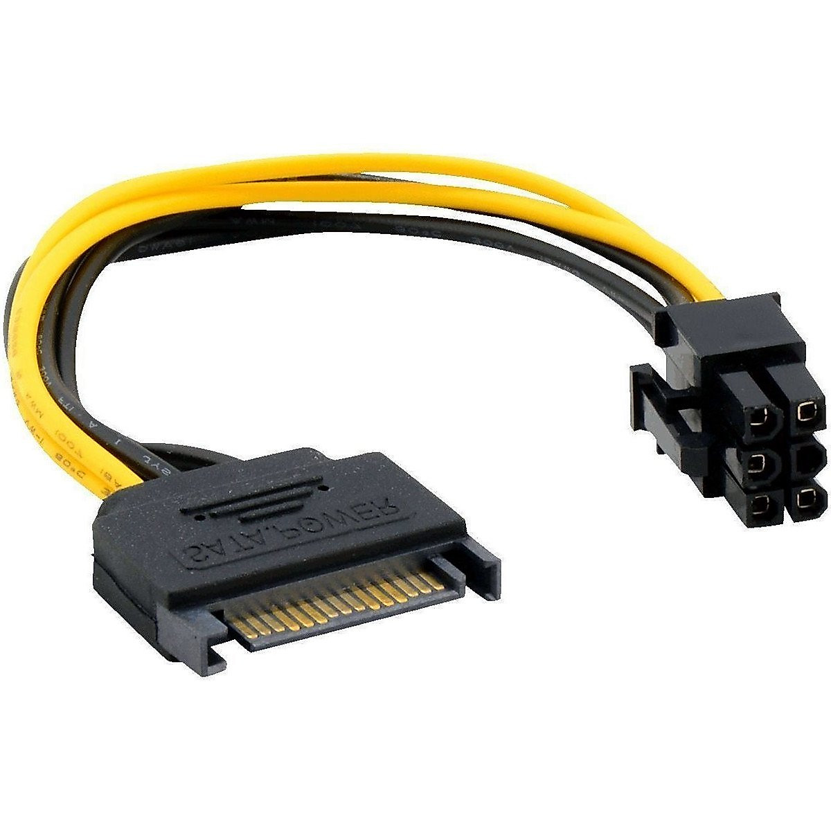 CHIBI 8-Inch SATA 15-Pin to 6-Pin PCI Express Card Power Adapter Cable (5 Pack)