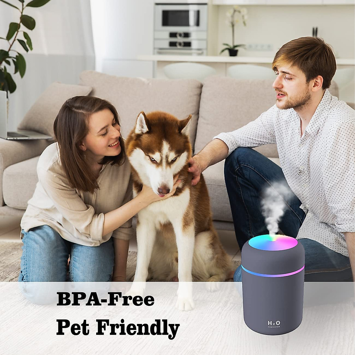 Colorful Cool Mini Humidifier, Essential Oil Diffuser, Aroma Essential USB Personal Desktop Humidifier for Car, Office Room, Bedroom etc,2 Adjustable Mist Modes (Navy Blue)