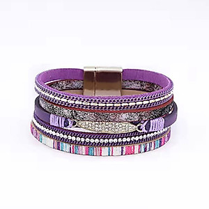 MUERDOU Inspirational Tree of Life Leather Bracelets for Women Cross Boho Jewelry Wristbands Wrap Cuff Bracelets Gifts for Women Purple Zircon