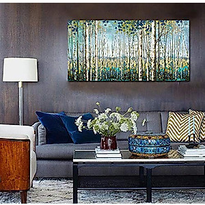 Pogusmavi Green View White Birch Forest Canvas Painting Wall Art Decor Nature Plant Picture Wildlife Trees Landscape Artwork Home Living Room Bedroom Office Wall Decoration Wall Art