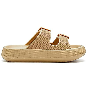 welltree Slides for Women Men Pillow Slippers Double Buckle Adjustable Sandals EVA Recovery Slides,Khaki,10 Women/8 Men