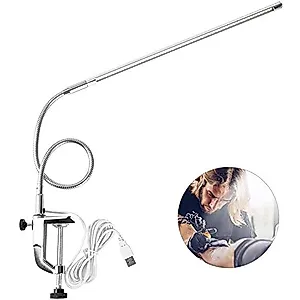 Salmue LED Desk Lamp with Clamp, USB Adjustable Direction and Brightness Clip Eye-Caring Table Lamps for Reading, Study, Tattoo Light,Beauty Manicure, White, 10W