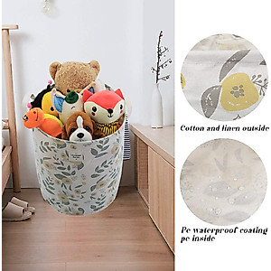 Large Fabric Storage Bins Toys Storage Basket for Baby Nursery, Kids Playroom, Home Organizer, Collapsible Laundry Basket Hamper with Floral Pattern (Green Flowers)