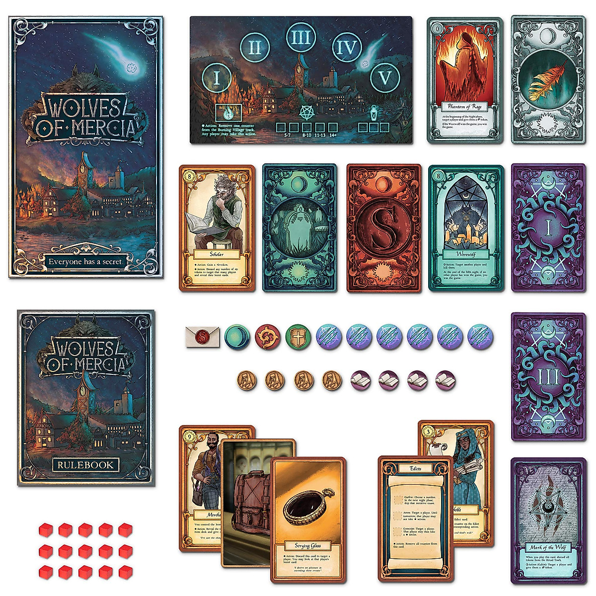 Wolves of Mercia - Ultimate Werewolf Social Deduction Strategy & Murder Mystery Board Game - 49 Jumbo Tarot Cards - Thrilling Large Group Game for 5-16 Players for Parties & Family Game Night