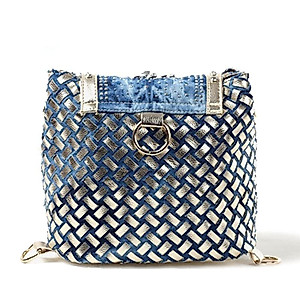 Alice Fan Denim Bag Jeans Tote Bag Fashion Women Handbag Multifunctional Backpack Shoulder Bag with Diamond and Tassel (Gold)