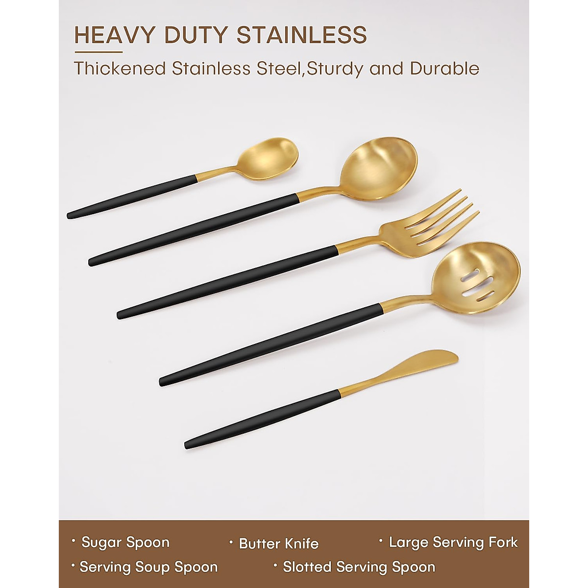 Ollex 5PCS Serving Utensils set include Serving Spoon, Slotted Spoon, Soup Spoon, Butter Knife and Sugar Spoon,Heavy Duty Stainless Steel Large Hostess Utensils Serving Set for Parties Buffet Banquet
