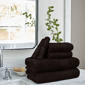 BOUTIQUO 6 Pack Cotton Towel Set, Contains 2 Bath Towels 28x55 inch, 2 Hand Towels 16x24 inch & 2 Wash Coths 12x12 inch, Ideal Everyday use, Ultra Soft Compact & Lightweight - Chocolate Brown
