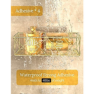 Iperlife Shower Caddy Gold, 2 Pack Shower Shelves Strong Adhesive Bathroom Shower Organizer with Hooks No Drilling Wall-Mounted Shower Shelf for Inside Shower