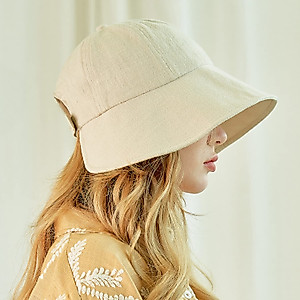 WHITE SANDS MOJA Linen Victorian Bonnet Hat Sun Cap, Foldable Summer Visor | New Katy | Beige