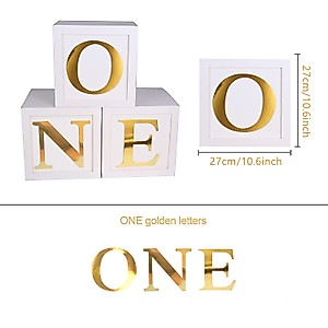 First Birthday Decorations for Girl Boy - 3pcs Stereoscopic Balloon Boxes with ONE Letters for Baby 1st Birthday Party Supplies, Baby Cube Blocks for ABC Photography Props Table Centerpiece