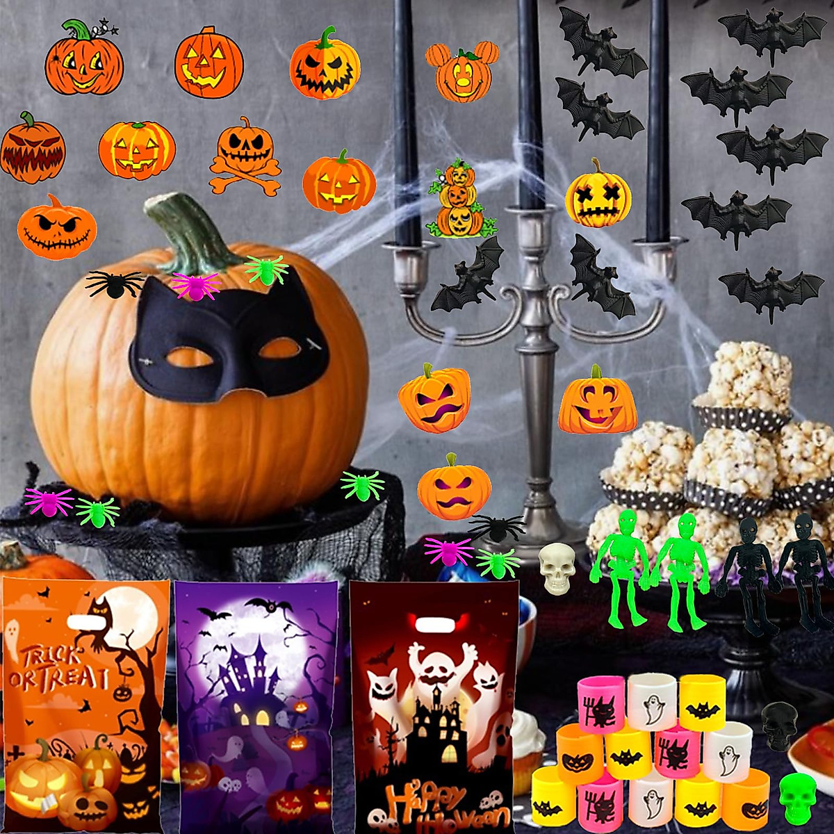 CHSLtmxq 206pcs Halloween Party Favors, Halloween Stationery Supplies Set, Halloween Treats Goodie Bags Fillers gifts, Classroom Prizes, Halloween Prizes for Halloween Trick or Treat