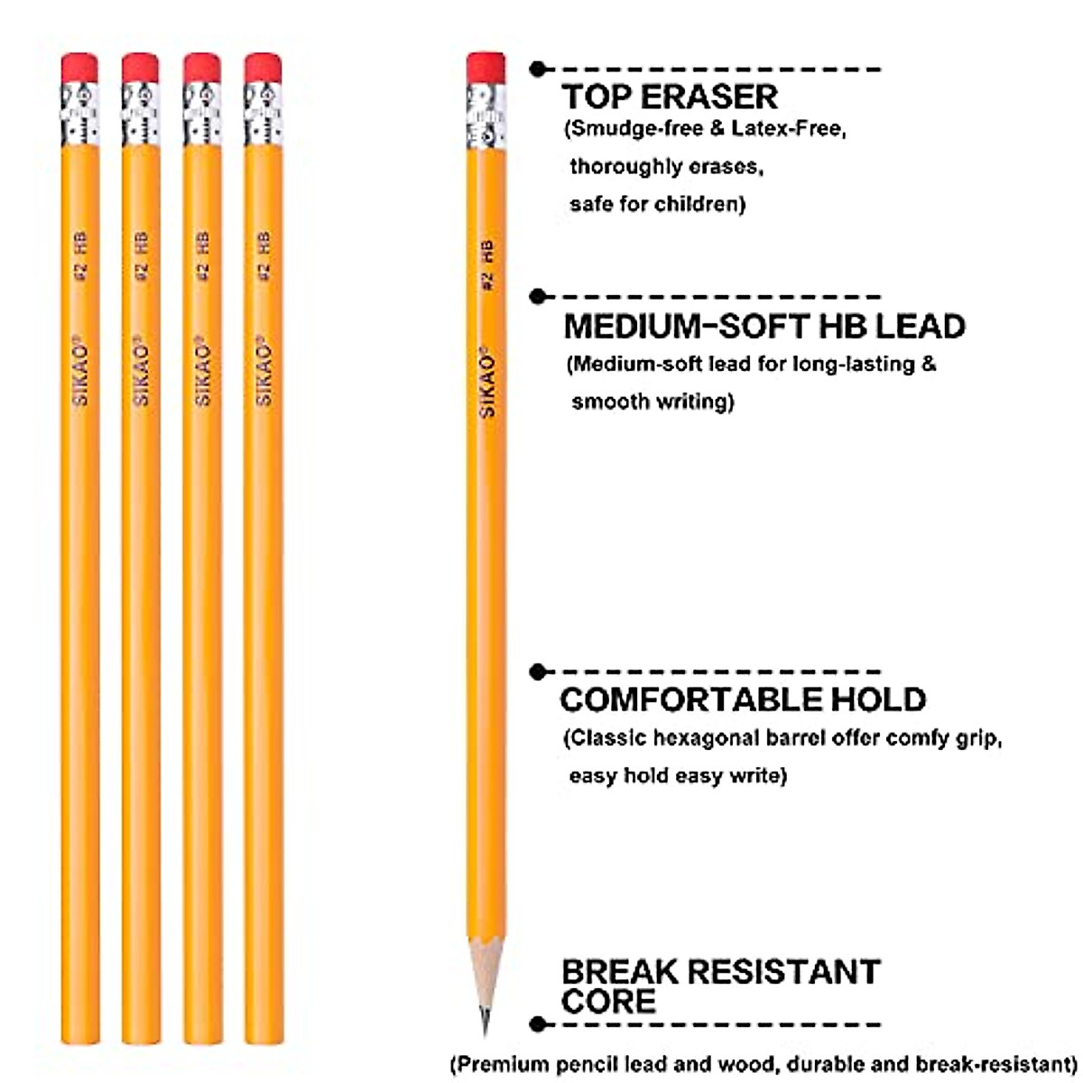 Sikao Pencils #2 Wood Pencils Bulk for Classroom, Wooden Pencils, Number 2 Pencils, No 2 Pencils with Erasers, Yellow HB Pencil for Kids Sketching Drawing School Teacher Supplies (Pack of 100)