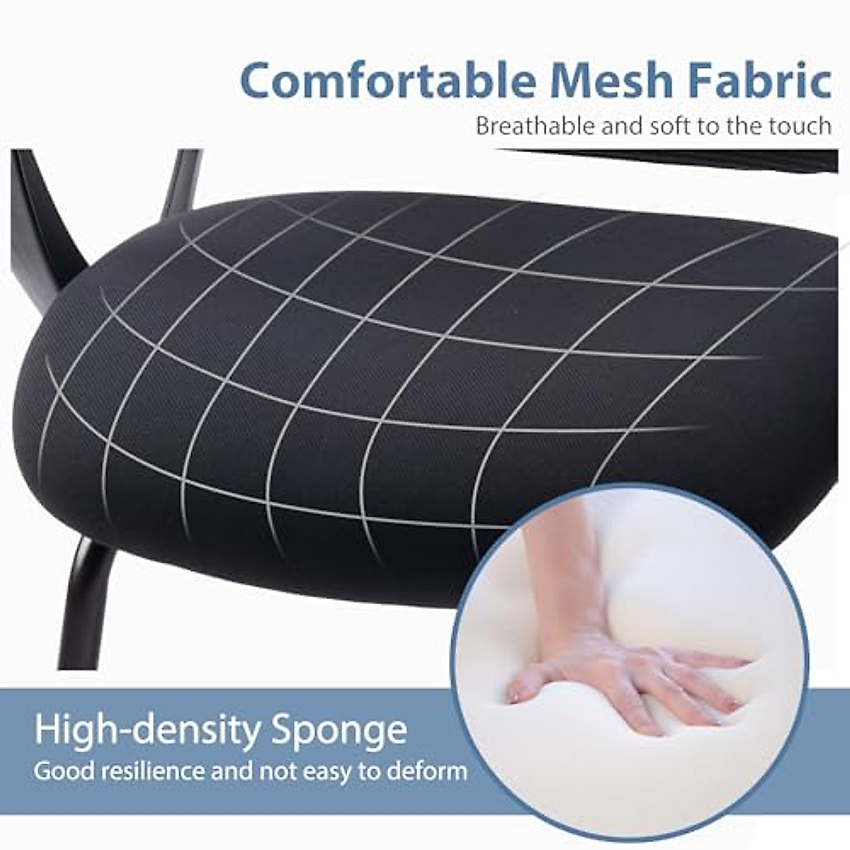 DUMOS Office Desk Chair No Wheels, Ergonomic Executive Sled Base Mesh Computer Chairs with Comfy Arms and Lumbar Support for Home Conference Room Bedroom Waiting Reception Guest Student Elderly