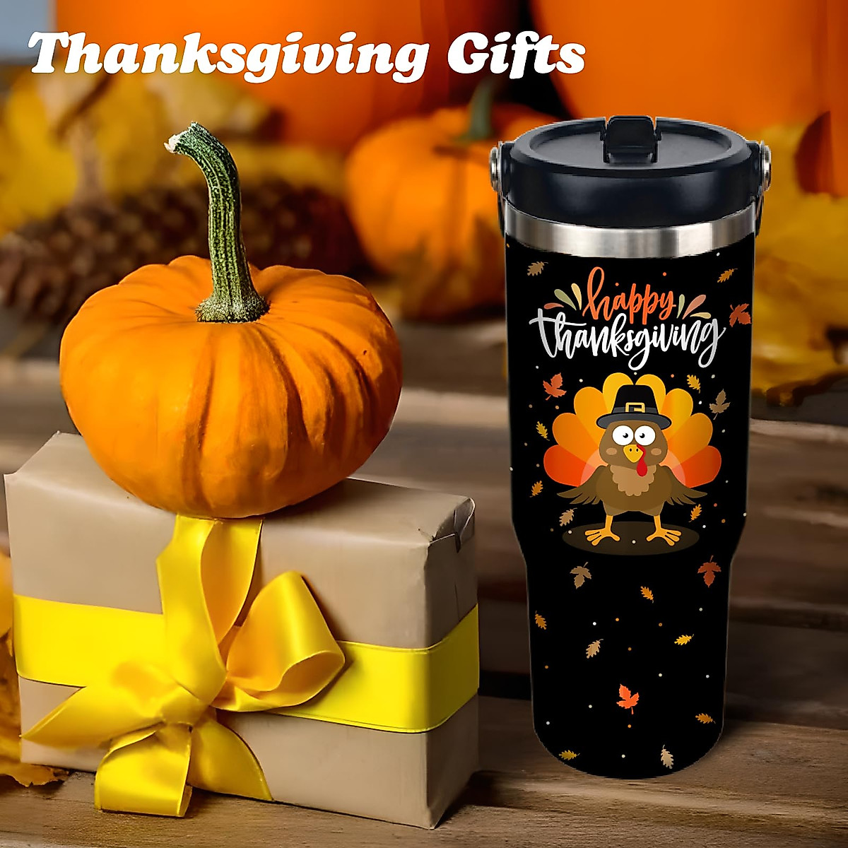 aquoechd 30 oz Fall Tumbler with Lid and Straw, Autumn Leaf and Turkey Flip Straw Tumbler Insulated Coffee Travel Mugs Cup Water Bottle Fall Thanksgiving Gifts for Women Girls
