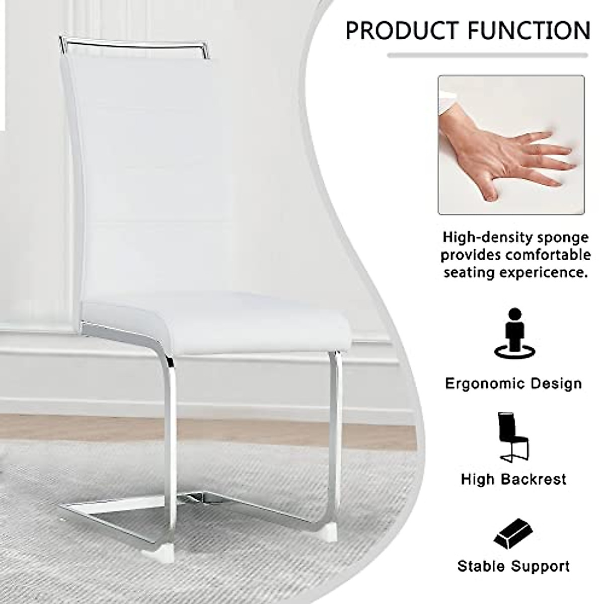 Gangnamri Modern Dining Chairs, High Back Side Chair Leather Upholstered Kitchen Chairs with Metal Legs for Dining Room Kitchen Vanity Patio Club Guest Office (White, Set of 2)