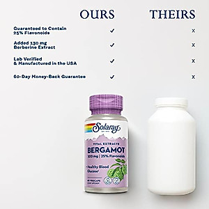 SOLARAY Vital Extracts Bergamot 500 mg, 25% Flavonoids Plus Berberine HCl Extract from Indian Barberry, AMPK Activator & Ketone Synthesis Support, Vegan, 30 Servings, 60 Vegcaps