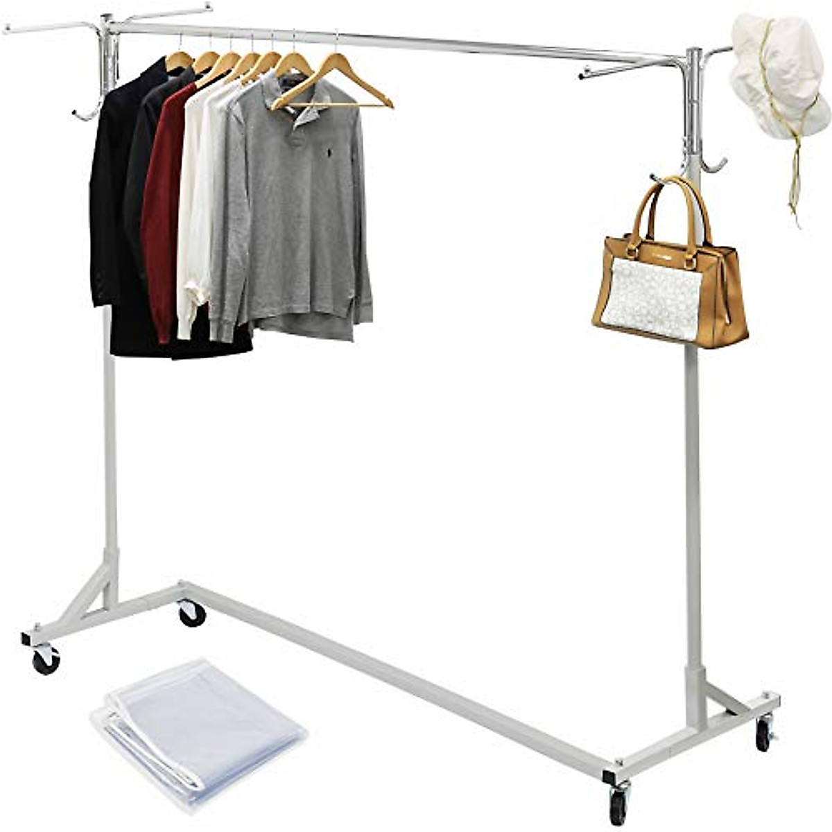 Simple Houseware Industrial Grade Z-Base Garment Rack, 400lb Load with 62" Extra Long bar w/Clear Cover and Tube Bracket