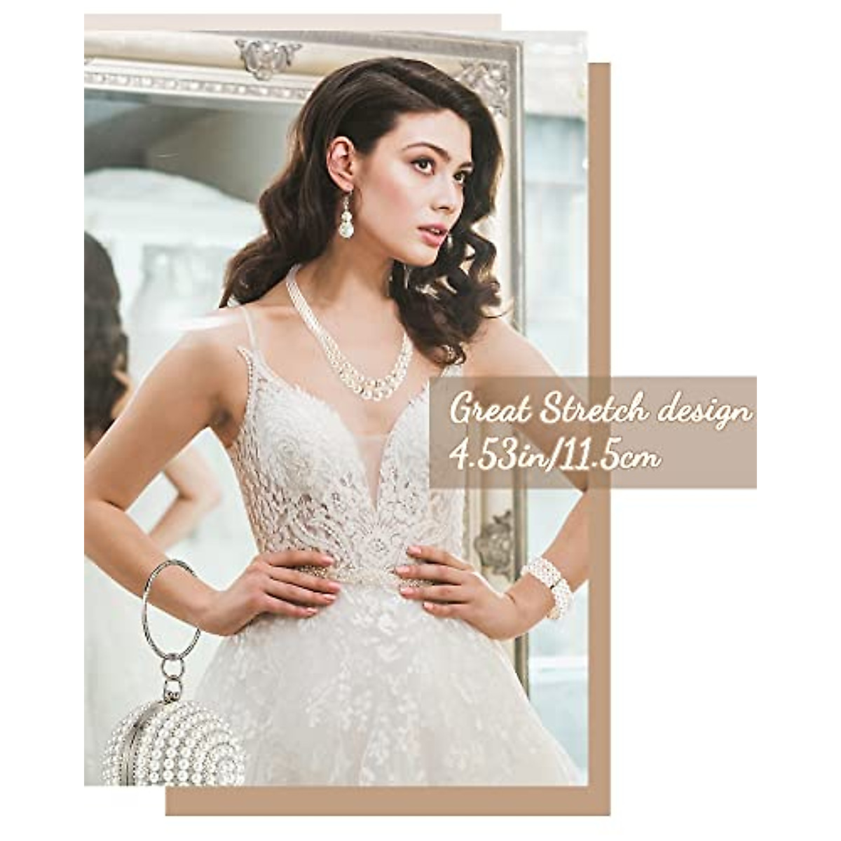 4 Pcs Faux Pearl Evening Clutch Purse Round Ball Silver Rhinestone Bag Pearl Jewelry Set for Women Evening Wedding Artificial Pearl Handbag