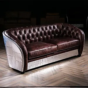 NauticalMart Leather Sofa with 3 Seats Aviator Aluminum Loveseat Sofa Home & Living Room Furniture