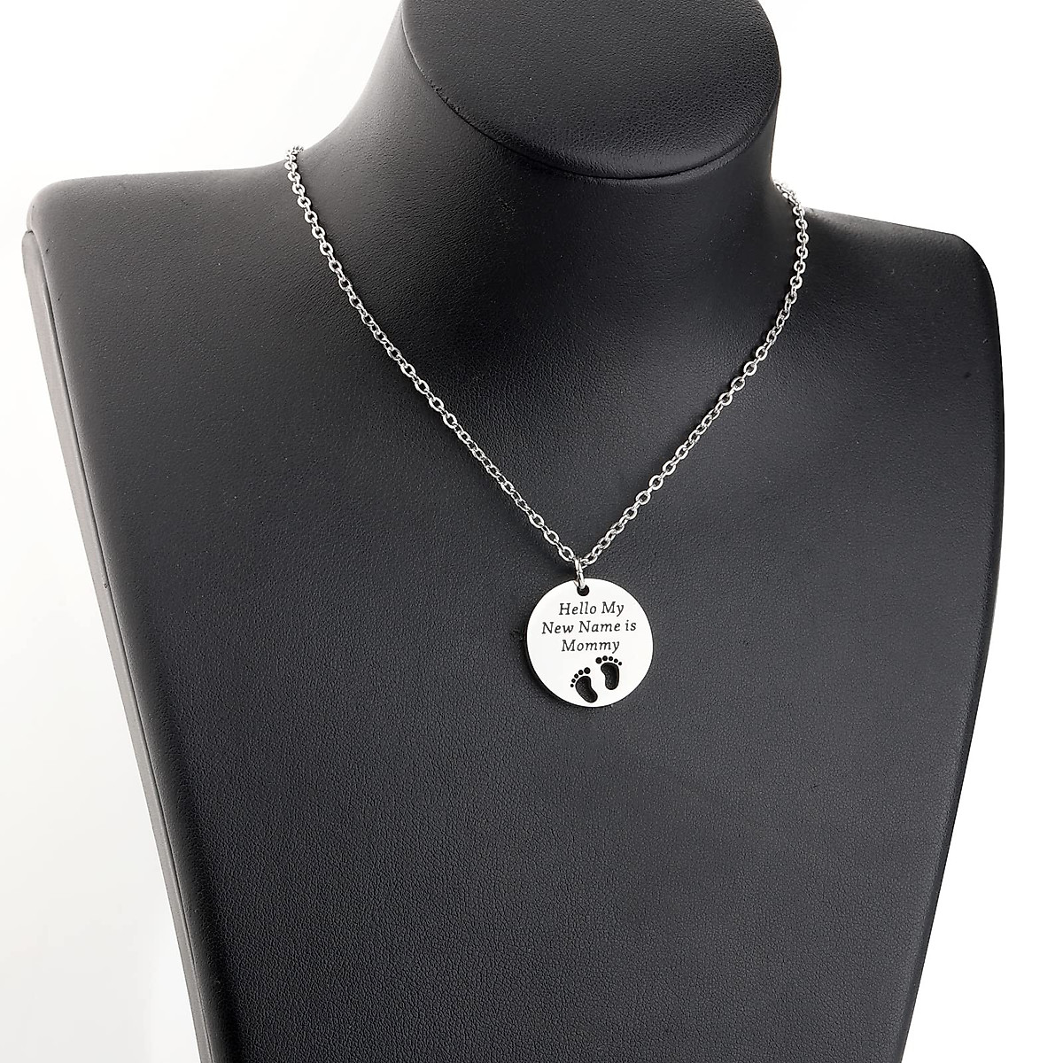 LQRI Pregnant Mom to Be Gift New Mom Gift Hello My New Name is Mommy Necklace Baby Footprint Mommy To Be Gifts First Time Mom Gift for Expecting Mother (Sliver)