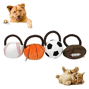 Cotton Rope Basketball Football Plush Doll Chewing Toy,Chewable Squeaky Toy for Pet Dog Cats - Baseball/Basketball/Football/Rugby