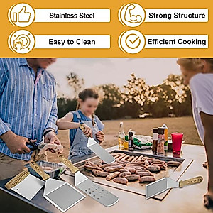 Metal Spatula Set of 5, HaSteeL Heavy Duty Griddle Accessories Kit, Durable Stainless Steel Burger Turner Flipper Scraper Tools for Flat Top Grill Teppanyaki Cast Iron, Indoor & Outdoor, Easy to Clean
