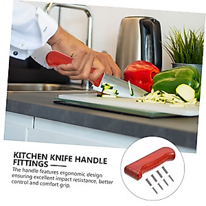 SEWACC Kitchen Knife Handle Replacement Wooden Grip No Hole Design Comfortable Sturdy Red Pear Wood Easy to Use