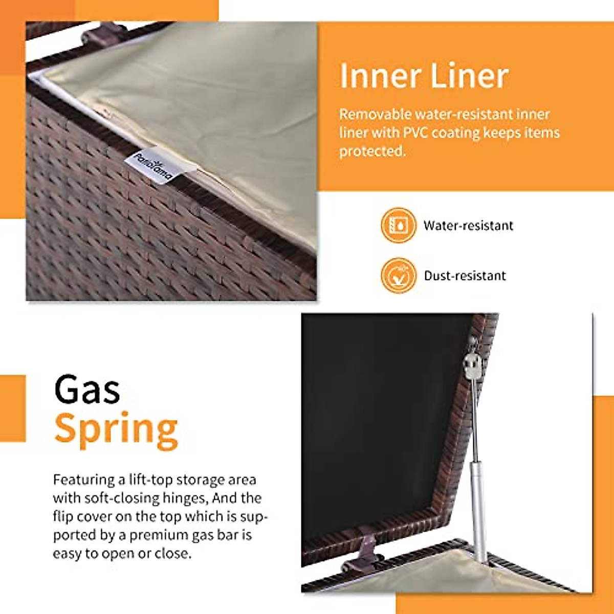 Patiorama Outdoor Wicker Storage Box, Garden Deck Bin with Aluminum Frame, Patio Cushion Storage, Brown Wicker Rattan Pool Storage Box, Water-Resistant Liner, 120 Gallon