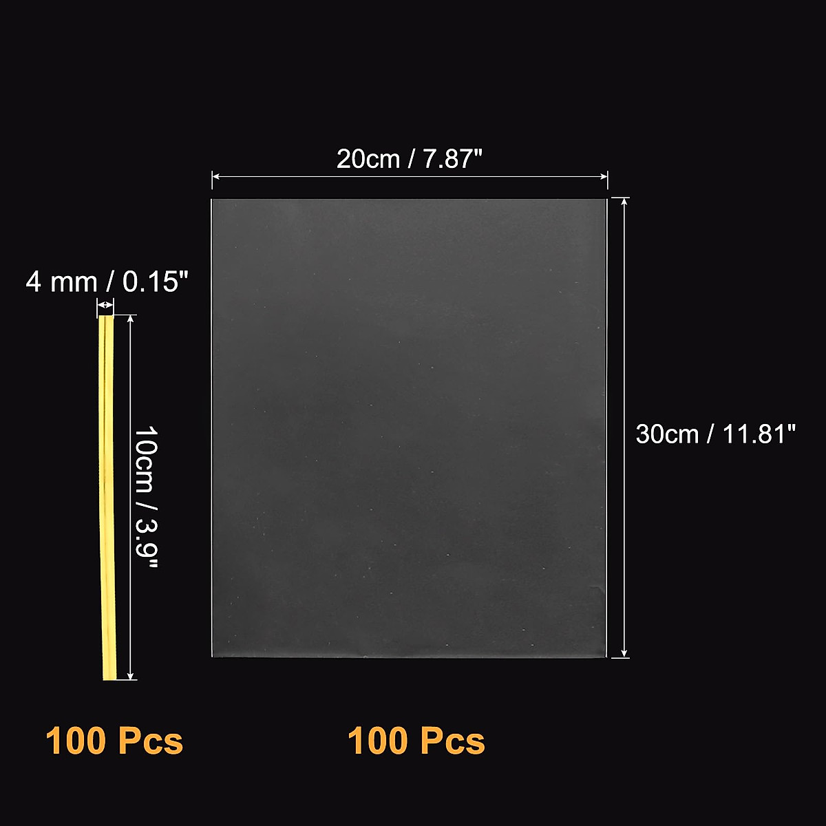 uxcell 100 Pcs Clear Cello Bags, Clear Flat Plastic Cello Treat Bags with Gold Twist Ties Gift Bags Cookie Bags for Christmas Snacks Candy Cookie Gifts