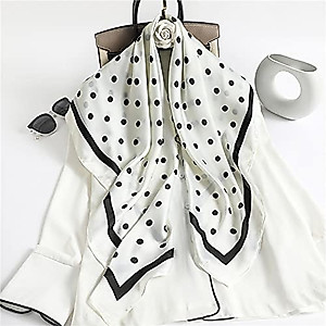 JN&LULU Women's satin square silk like scarf Fashion pattern large hair scarf wrap headscarf 35" x 35" (Polka Dot 01 White)