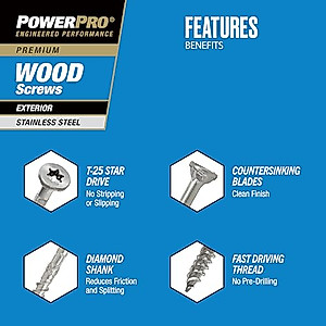 Power Pro Premium 305 Stainless Steel Wood Screws (#9 x 2") - 5lb Box
