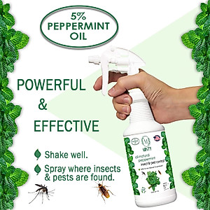 Minty Insect & Pest Control, Powerful & Natural 5% Peppermint Oil Spray for Ants, Spiders, Bed Bugs, Dust Mites, Roaches and More - Indoor and Outdoor Use, 128 fl oz Gallon